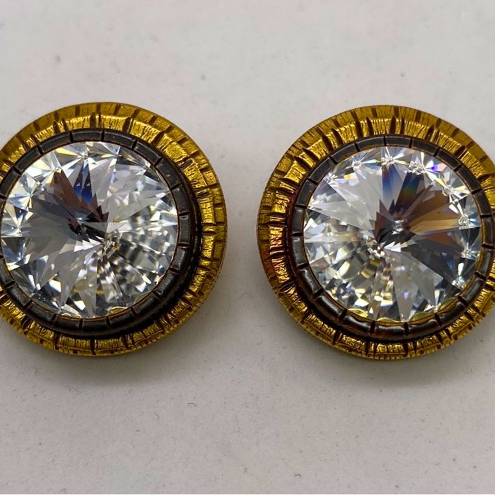 Vintage Patricia Locke Huge Crystal Button Clip Earri… - Gem